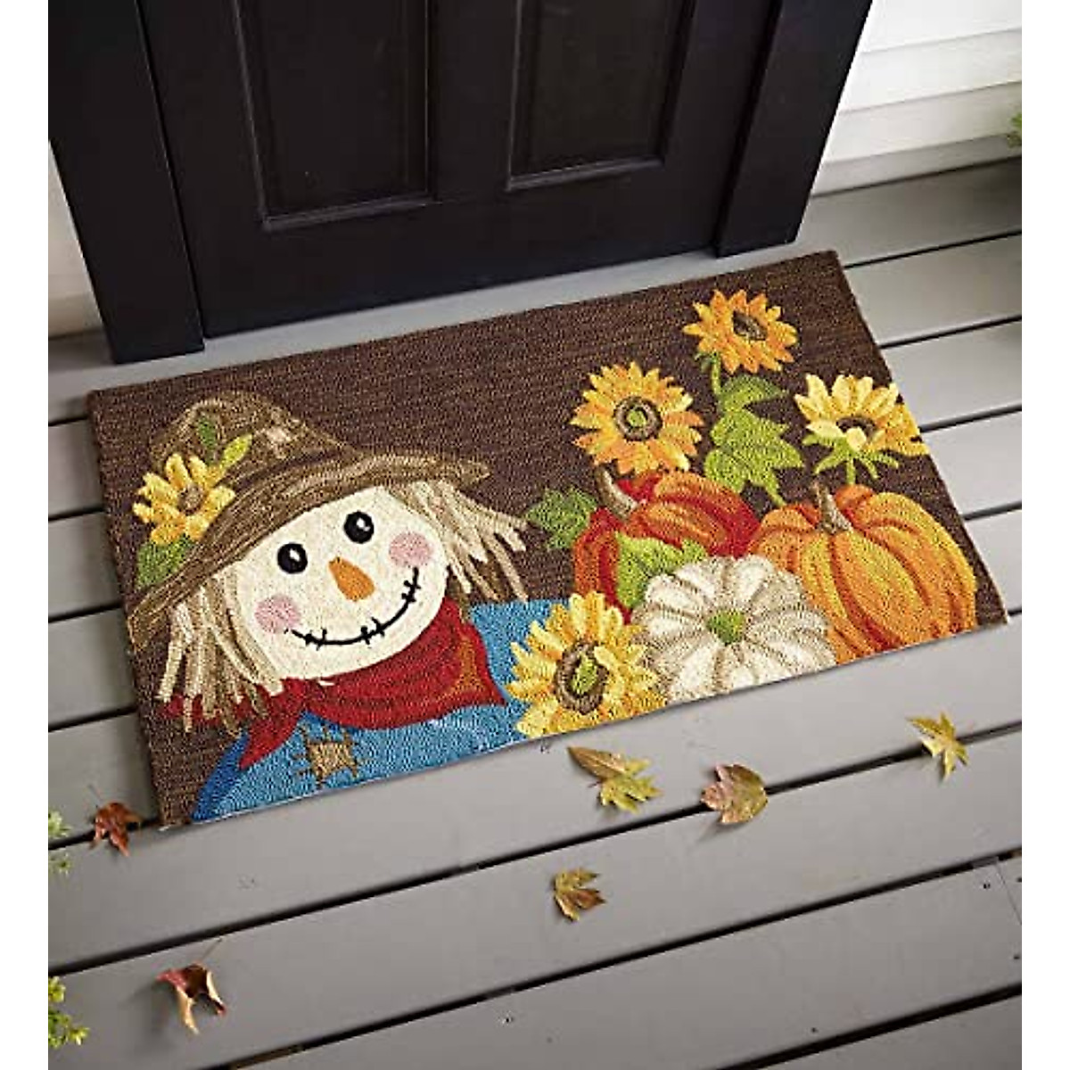 Plow & Hearth Indoor/Outdoor Scarecrow Hooked Polypropylene Accent Rug, Textured Floor Covering, Durable, Easy to Clean, Fade-Resistant, High-Traffic, Pet-Friendly, 24" x 42"