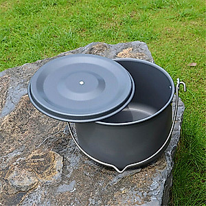 LinaLife Carry Camping Hiking Outdoor Cookware Cooking Picnic Camping Pot Hanging Pot Cooking Kettle with Lid Pan Cookware for Camping Hiking Fishing Picnic Backpacking 5 Quarts