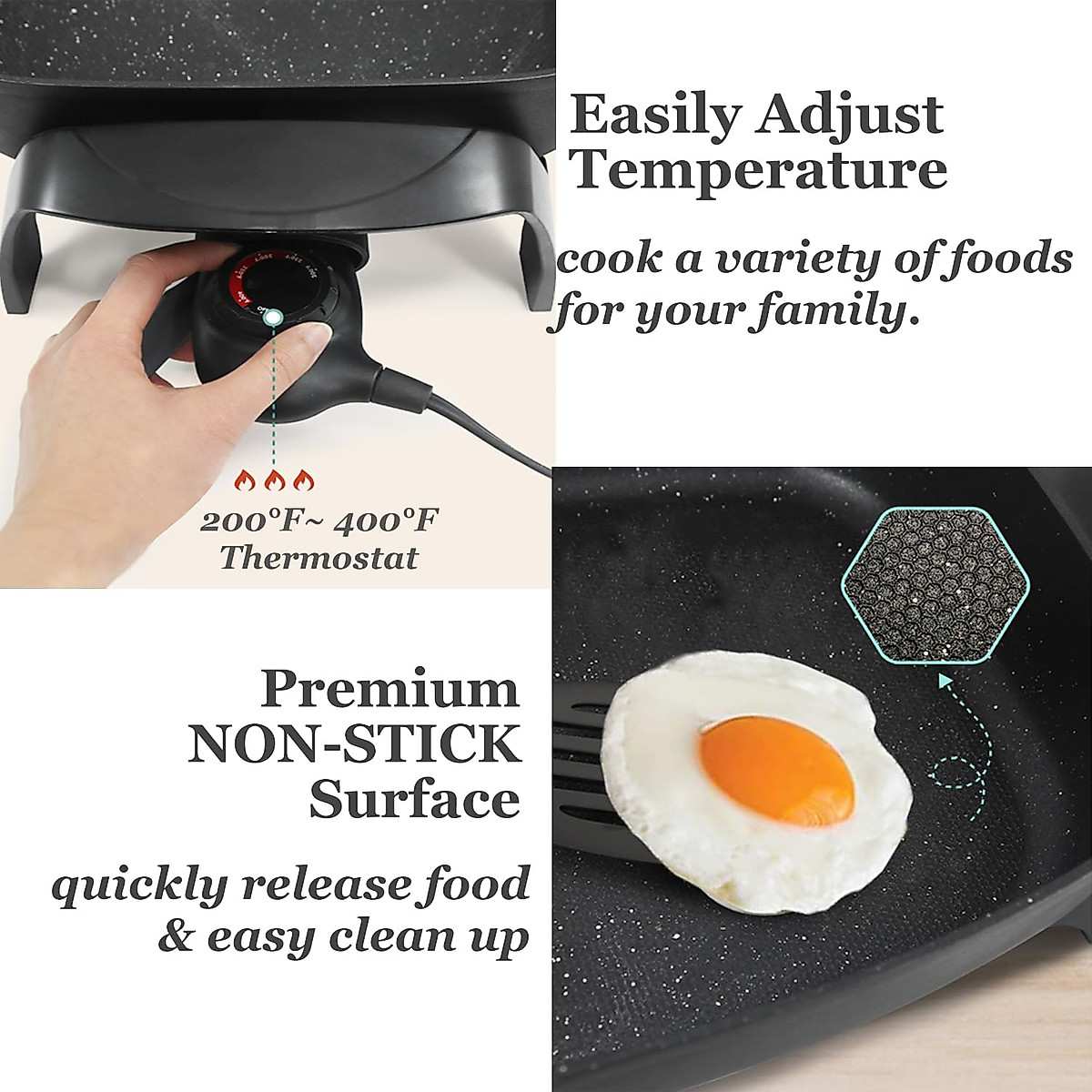 10.5-Qt Large Electric Skillet Nonstick Extra Deep, with Glass Vented Lid