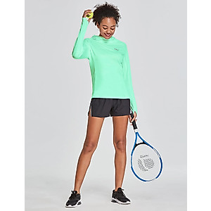 BALEAF Women's Hiking Long Sleeve Shirts with Face Cover Neck Gaiter UPF 50+ Lightweight Quick Dry SPF Fishing Running Hoddie Light Green Size M