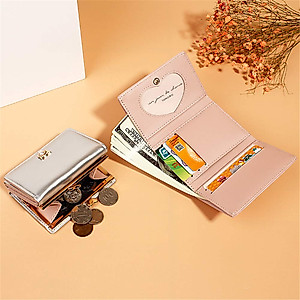 JIUFENG Women Short Wallet Trifold Korean Fashion Multifunctional Pearl Coin Wallet Card Holder (Gray)
