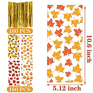 Fall Cellophane Bags 160 Pcs Fall Treat Bags Fall Goodie Bags Fall Candy Bagsfall Snack Bags Fall Treat Bags With Ties Autumn Treat Bags Fall Party Bags With Gold Twist Ties For Thanksgiving Fall