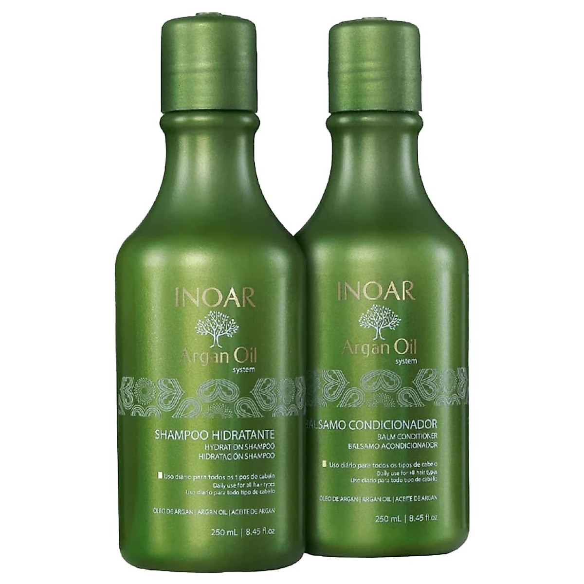 Inoar Argan Oil Shampoo & Conditioner Set for Men & Women, Nourishing, Repair Dry Damaged Hair, Hydration, Strengthen & Chemically Treated Hair, 2 Bottles, 8.5 oz. each