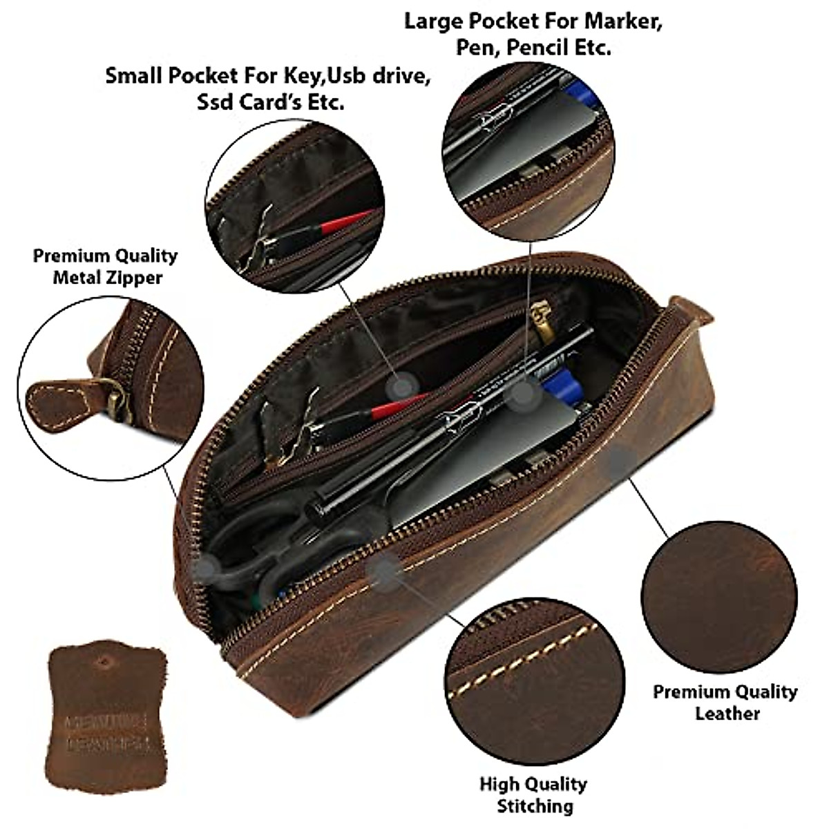 The Antiq: Pencil Pouch, Zipper Pencil Case, Leather Pencil Case, Pencil Bag Pouch With Zipper Pen Holders Handmade, Pen & Marker Case, Pencil Case for Artists & Professionals MRD-ZPC-004 0