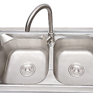 Commercial Sink Basin, Double Bowl Sink, Restaurant Kitchen Sink w/Faucet, Stainless Steel Outdoor Sink Freestanding, 2 Compartment Utility Washing Hand Basin w/Workbench and Storage Shelves