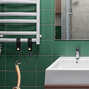 Modixun 8pcs Leather S-Hooks, Metal S Shaped Hooks for Hanging, Camping Hook Hanger Stroller Hooks, Leather Hooks for Coat Towel Kitchen Bathroom, Black