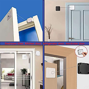 HENGXIA Punch-Free Automatic Sensor Door Closer, 3 Pack Multifunctional Door Closer, Residential Commercial Auto Door Closer with Steel Drawstring (Black & White)(Stainless Steel） (Square)