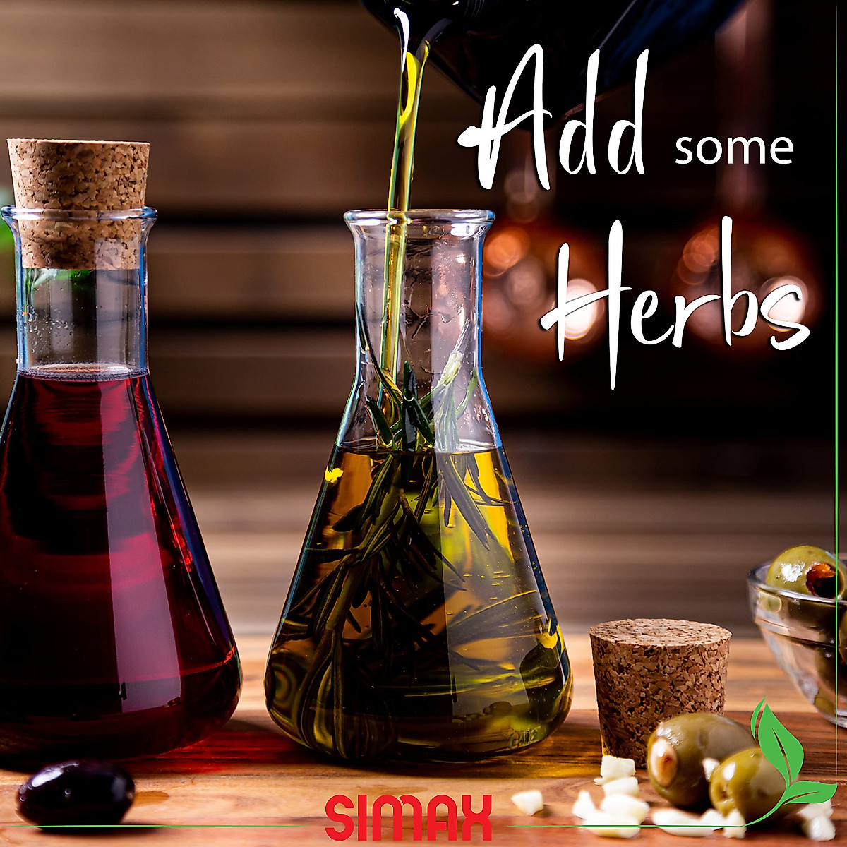 Simax Borosilicate Glass Oil & Vinegar Dispenser Set - 2 x 8 Oz Olive Oil & Vinegar Cruet with Cork Top
