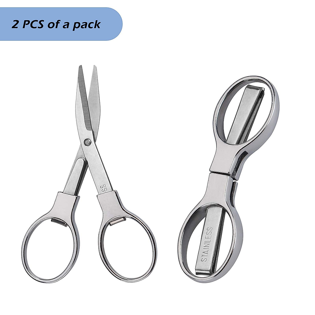 2Pcs Folding Scissors,Safe Portable Travel Scissors,Stainless Steel Telescopic Cutter Used for Home Office, Safety Portable Travel Trip Scissors