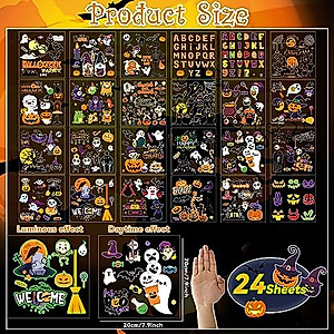 24 Sheets Halloween Iron on Transfers Decals Patches for Clothing Glow in Dark Halloween Heat Transfer Halloween Pumpkin Heat Transfer Stickers for Kids T-Shirt Hat Bag DIY Supplies Decorations