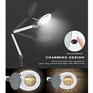 Cosywarm Magnifying Lamp, Upgrade 5 Diopter Glass, Magnifying Glass with Light and Clamp Hands Free, Adjustable Swivel Arm, LED Magnifier Work Lamp for Reading, Hobbies, Workbench.