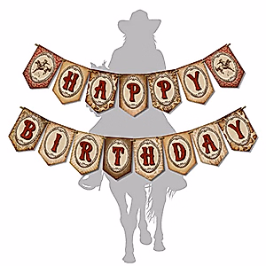 Cowboy Birthday Banner,Wild Western Bday Party Sign, Wooden House Barn Bunting, Birthday Decorations