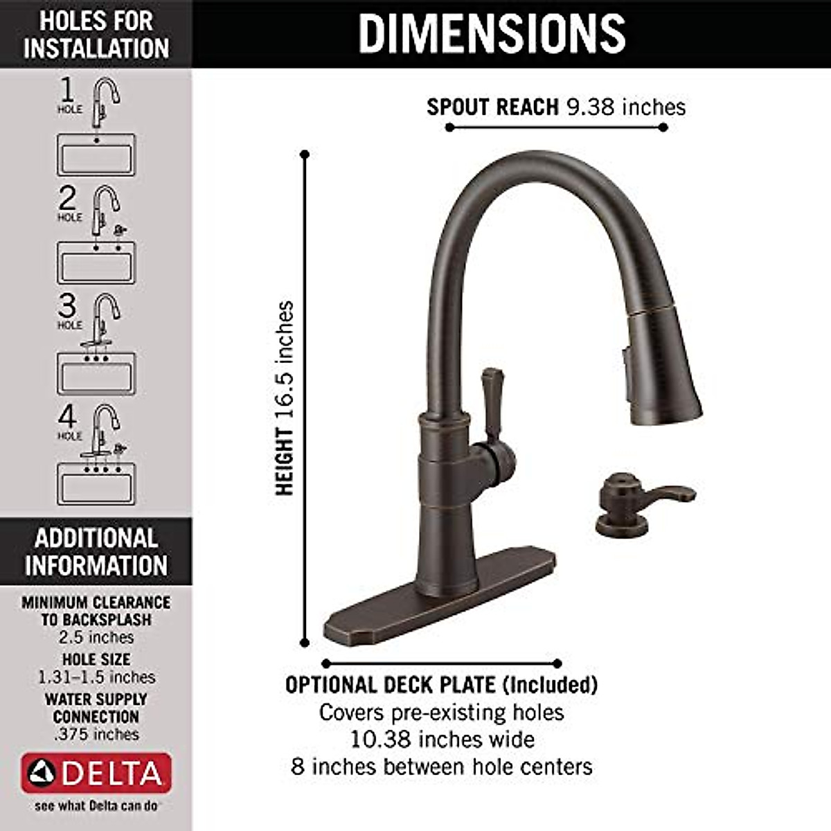 Delta Faucet Spargo Oil Rubbed Bronze Deck Mount Kitchen Faucet with Pull Down Sprayer, Venetian Bronze 19964Z-RBSD-DST