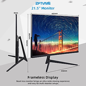 ZFTVNIE PC Monitor, 21.5-Inch Full HD Monitor 1920 x 1080P IPS Computer Screen, Frameless, 75Hz, 5ms, VGA & HDMI Ports, Monitor for Laptop/Xbox/PS3/PS4