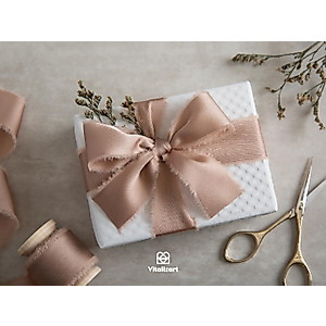 Vitalizart Silk Satin Ribbon 1 Inch x 15 Yard Wooden Spool Champagne Handmade Frayed Ribbon for Gift Wrapping Baby Shower Wedding Bridal Bouquets Holiday Decor 3 Rolls x 5 Yard