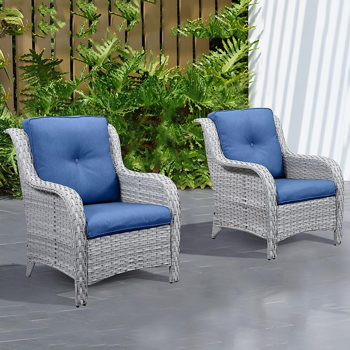 Belord Patio Dining Chairs Set of 2, All-Weather Wicker Chair Patio Club Chairs, Outdoor Deep Seating Set Patio Furniture with Cushions, Light Gray Wicker