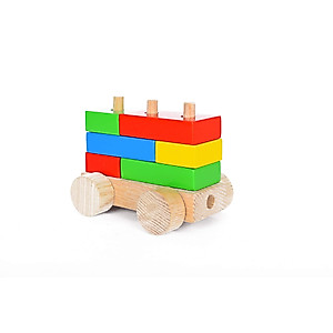 Dreamzberry Wooden Pulling Block Toy Train Construction Vehicle, Educational Toys for Home Learning Kindergarten Motor Skills, Imagination Development Puzzle Preschool Children Toy Set for Kids Age 3+