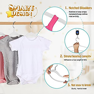 Tinfol Kids Velvet Hangers 60 Pack, White Non-Slip Toddler Hangers, Space Saving Felt Baby Hangers with 8 Velvet Hanger Clips for Children's Clothes, Newborn Clothes, Toddler Clothes