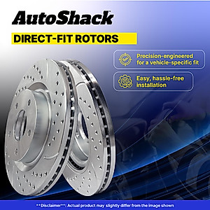 AutoShack Front Drilled Slotted Brake Rotors Silver Pair of 2 Driver and Passenger Side Replacement for 2009 2010 2011 Nissan Murano 2009-2014 2016-2023 Maxima 3.5L V6 AWD FWD PR41529DSZPR