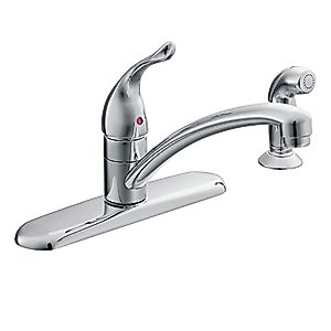 Moen Chateau Chrome One-Handle Low-Arc Kitchen Sink Faucet with Side Sprayer, 4 Hole Kitchen Faucet, Separate Flexible Pull Out Spray Head, for Commercial, Laundry, Utility, 7430