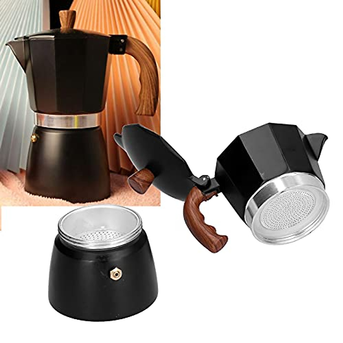 Tissting Moka Pot Aluminum Alloy Espresso Maker Italian Style Classic Coffee Brewer Retro Black Coffee Percolator(Large 300ml)
