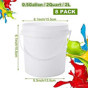 AKOLAFE 8 Pack Paint Buckets for Painting 2 Quart Paint Cans with Lids & Handles Empty Paint Cans 1/2 Gallon Paint Can Paint Pail Plastic Paint Containers for Leftover Paint Pigment Varnish Storage