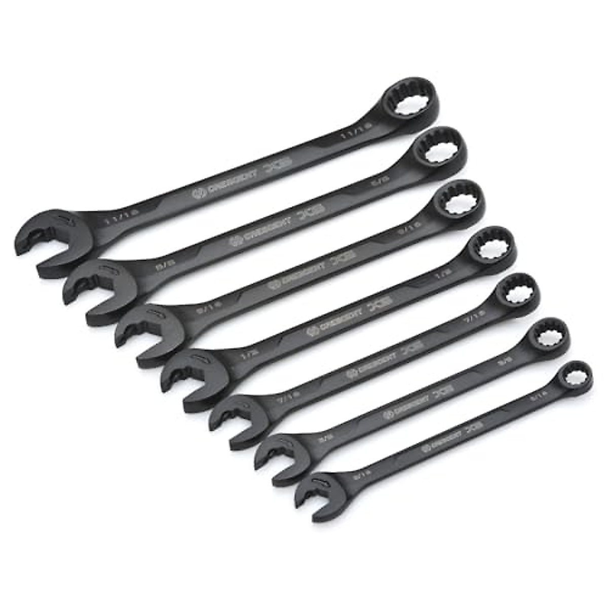 Crescent 7 Piece X6 Black Oxide Spline Open End Ratcheting Combination SAE Wrench Set - CX6RWS7
