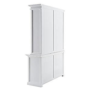NovaSolo Halifax Mahogany Solid Wood Buffet Hutch Unit with 8 Shelves in White