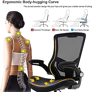 Drafting Chair Ergonomic Tall Office Chair Standing Desk Chair with Flip Up Arms Foot Rest Back Support Adjustable Height Mesh Drafting Stool, Black