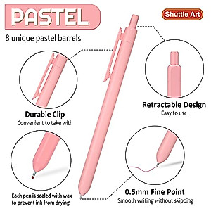 Shuttle Art Colored Retractable Gel Pens, 8 Pastel Ink Colors, Cute Pens 0.5mm Fine Point Quick Drying for Writing Drawing Journaling Note Taking School Office Home