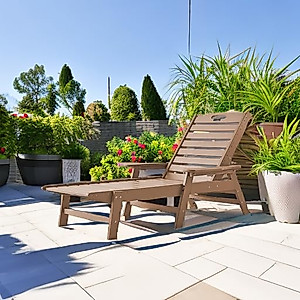 Ciokea Chaise Lounge Chair Outdoor with Wood Texture, Adjustable 5-Position Chaise Lounge Outdoor, Patio Lounge Chair for Poolside Backyard, Teak