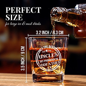 Godfather Gifts, Whiskey Glass Funny Gift Idea for The Best Godfather for Christmas, Birthday, Box and Greeting Card Included - ONLY The Best Uncles GET Promoted to Godfather