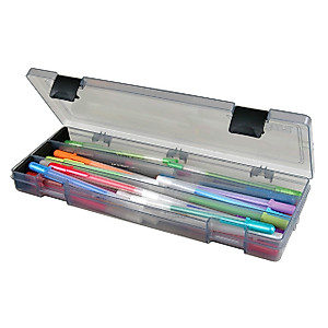 ArtBin 6900AB Pencil Utility Box, Art & Craft Organizer, [1] Divided Storage Box for Pens, Pencils, Markers, Paint Brushes, etc., Translucent Charcoal