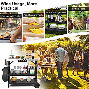 ERGOMASTER Grill Cart Table, Outdoor Kitchen Island, Food Prep Table with Adjustable Shelf, Stainless Steel Table Top, Cooking Table for Outside BBQ