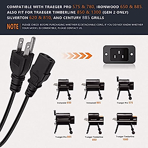 YAOAWE Replacement Pellet Grill Power Cord for Traeger, Indoor Grill Power Cord Compatible with Traeger Ironwood 650 & 885, Pro Series 575 & 780 and Timberline 1300 & 850, 8ft