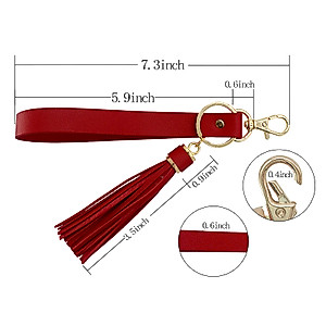 PAMIR TONG PU Faux Leather Wristlet Strap for Key, Hand Wrist Lanyard Key Chain Holder with Tassel for Wallet Purse Clutch Cellphone Wristlet Key (Red)