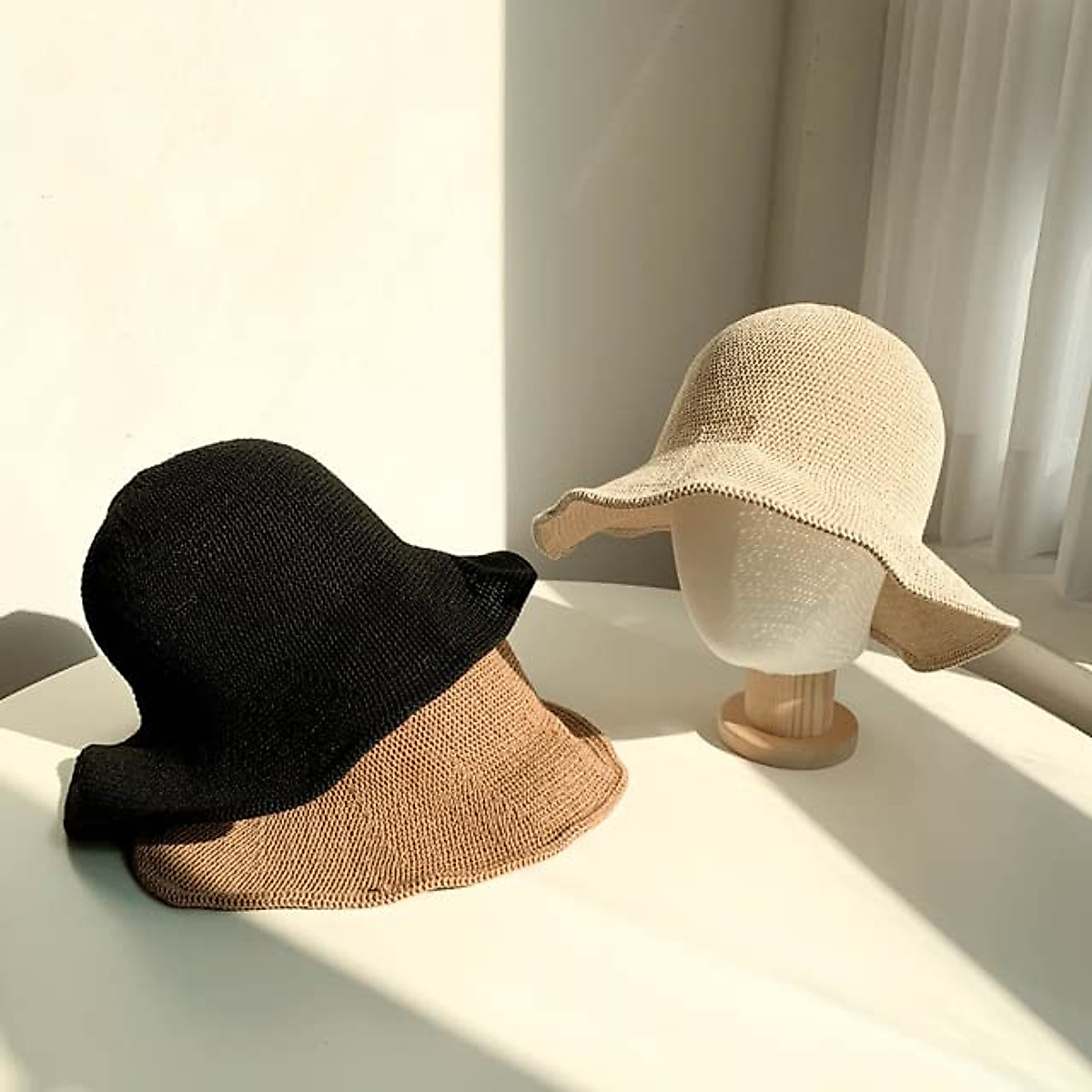 VIEWLAP Straw Sunblock Wide Brim Summer Beach Hat Breathable Summer Hat Foldable Outdoor hat (Light Beige)