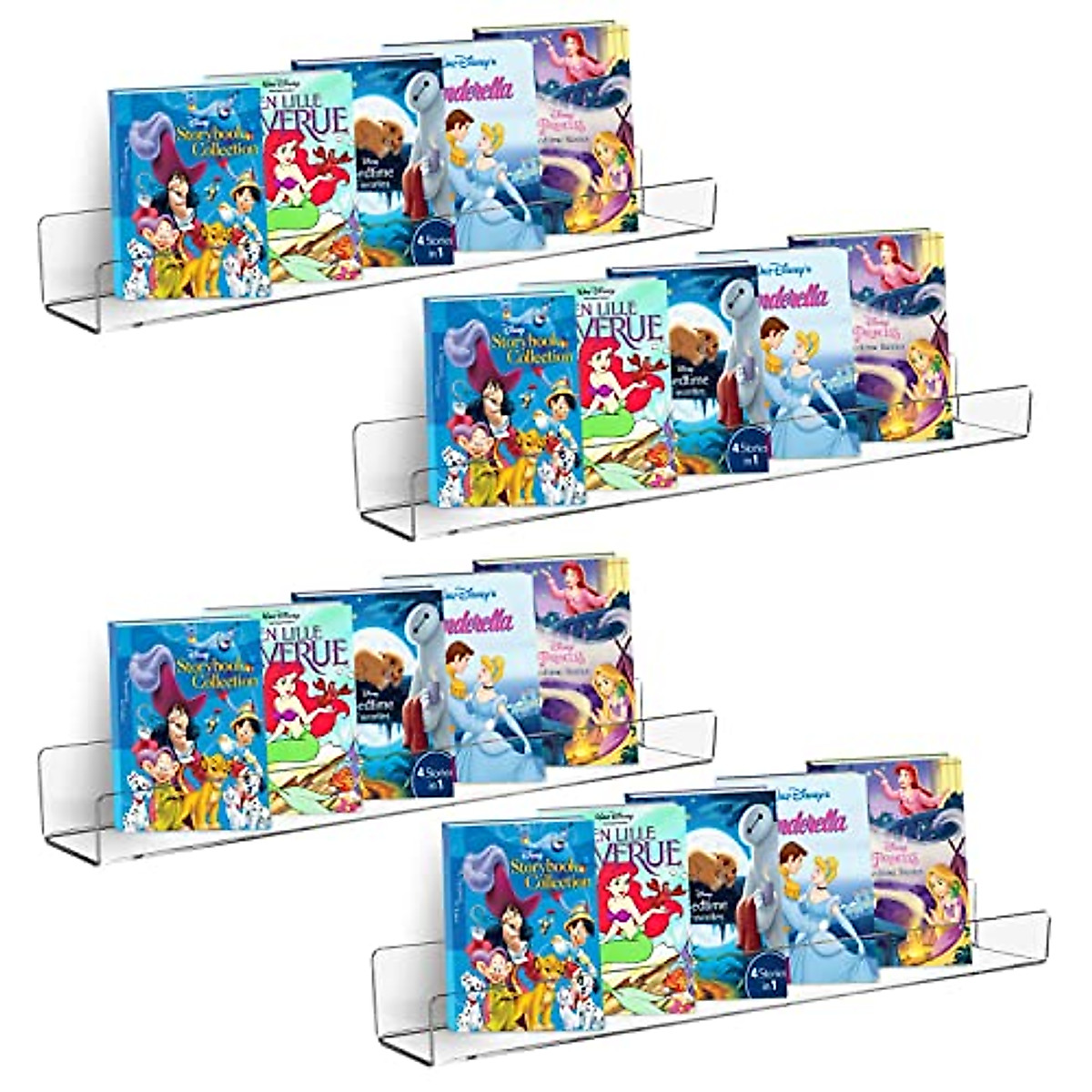 steauty 24 Inch Acrylic Floating Shelves,4Pack Invisible Clear Acrylic Bookshelf,5MM Thick Acrylic Wall Mounted Shelf