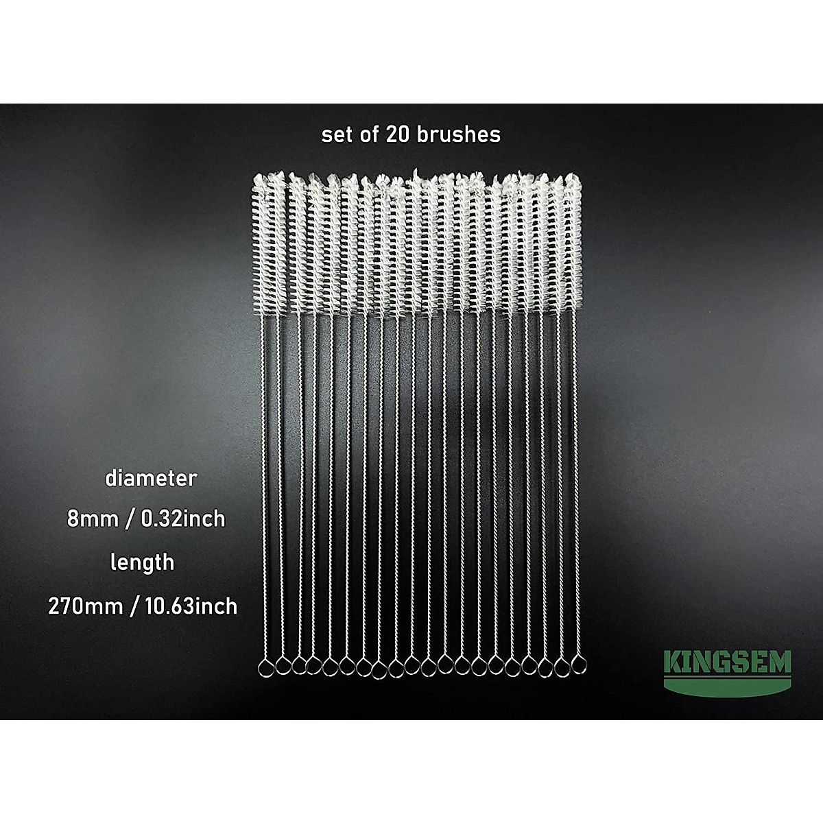 KINGSEM 20PCS Straw cleaner brush kit, straw brush of 8mm-10.6 inch for water bottle sippy cup with straw, glass straw,piper cleaning, tubes cleaning like filter and sink drain hair remover