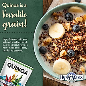 Happy Andes Tri-Color Quinoa Non GMO & Gluten, Whole Grain Rice Substitute, Ready to Cook Food for Oats & Seeds Recipes, Healthy Meal with Vitamins and Protein, 48 Oz