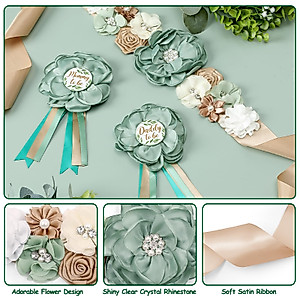 Sage Green Maternity Sash and Corsage Set Mom to Be Daddy to Be Corsage Greenery Theme Baby Shower Decorations Olive Green Belly Band Gender Reveal Party Gift Keepsake Pregnancy Photo Props