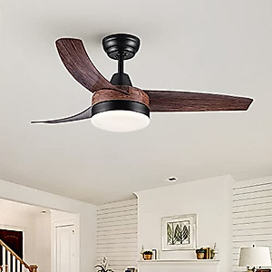DSHADE 42 Inch Ceiling Fans with Lights Ceiling Fans with Lights and Remote Modern Ceiling Fan 3 ABS Blade Timing Ceiling Fans LED Lighting Indoor Ceiling Fan for Bedroom Living Room Indoor (Brown)