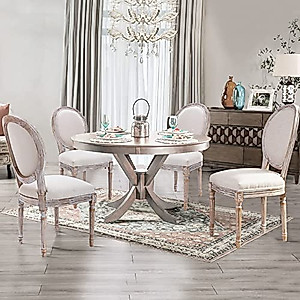 COLAMY French Country Vintage Dining Chairs Set of 6, Upholstered Farmhouse Dining Room Chairs with Round Back, Solid Wood Legs, Accent Side Chairs for Kitchen/Living Room/Bedroom-Classic Beige