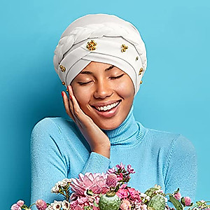 6 Pieces African Women Turban Headscarf Cap for Black Women Braided Head Wrap(Black, Grey, White, Wine Red, Yellow, Royal Blue, Bead Style)