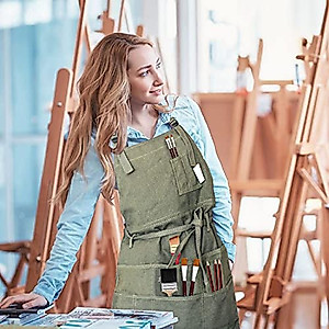 VONLUXE Artist Canvas Apron with Pockets Painting Apron Adjustable Shoulder Strap/Waist Ties Painter Aprons Mothers Day Gift for Women Mom Art Gardening Apron Adjustable
