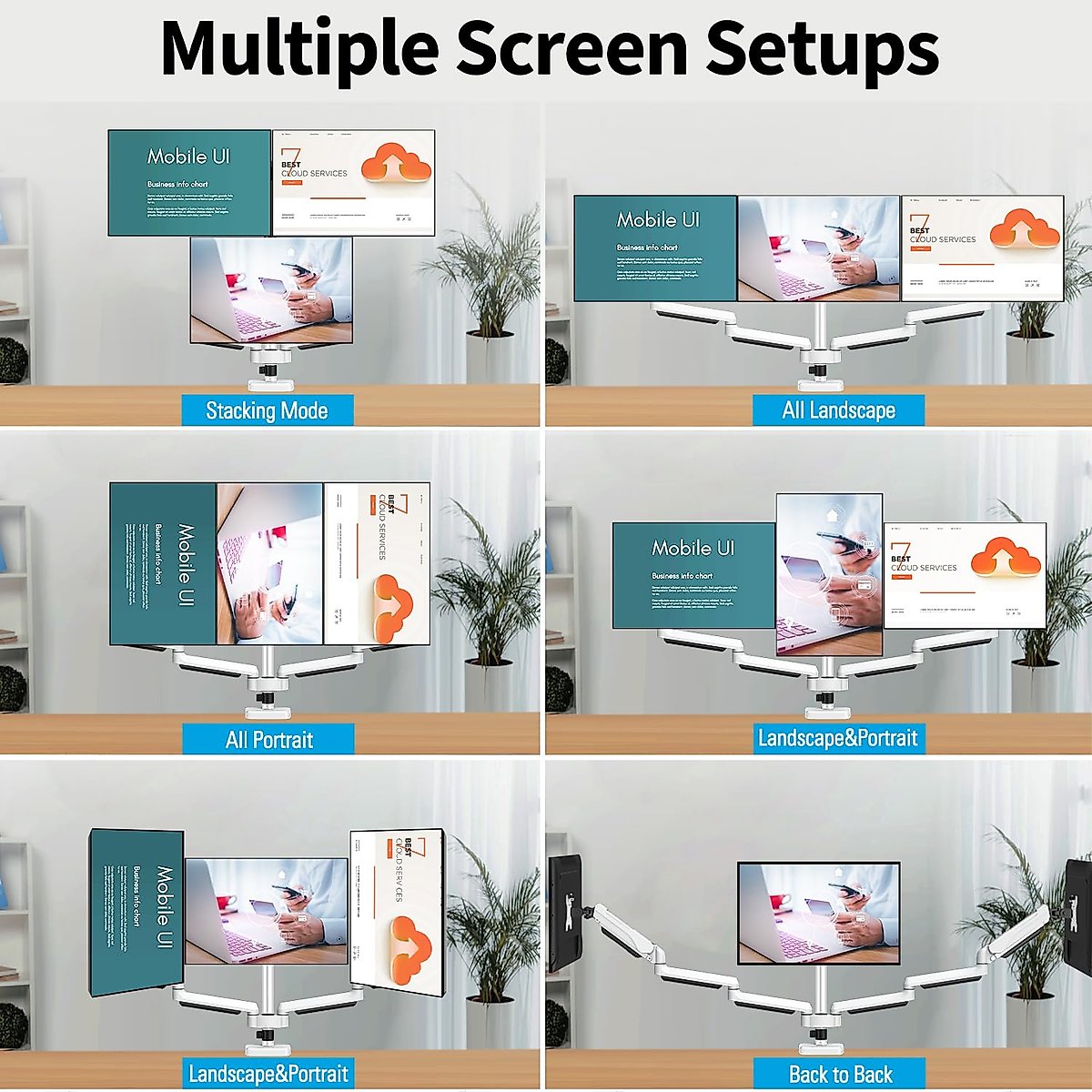 MOUNTUP Triple Monitor Mount, 3 Monitor Stand Desk Arm for Max 32'' Computer Screens, Max Extension 62.3" Gas Spring Triple Monitor Stand Holds 4.4-19.8lbs, VESA Bracket with Clamp/Grommet Base, White