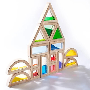 Large Wooden Building Blocks for Toddlers Baby Kids 16 Pcs Rainbow Blocks Geometry Sensory Stacking Construction Toys Set Colorful Preschool Learning Educational Toys for Boys & Girls…