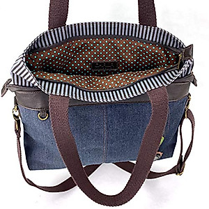 Chala Canvas Convertible Denim Blue Stripe Work Tote (Denim_ Blue Flower)