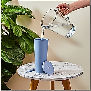 Maars Classic Acrylic Tumbler with Lid and Straw | 24oz Premium Insulated Double Wall Plastic Reusable Cups - Clear, 2 Pack