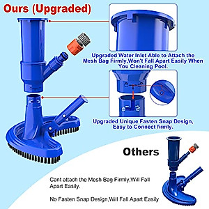 Upgraded Pool Vacuum for Above Ground Pools with Unique Lock Catch Design,Brushes & Leaf Bag,Portable Pool Vacuum Jet Handheld Pool Leaf Vacuum,Attaches to Garden Hose for Pool Spas Ponds